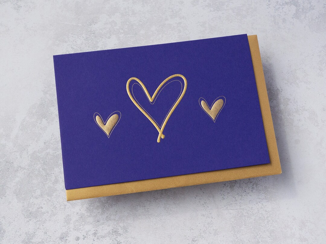 Navy Valentine's Card - with luxury gold embossed hearts. A smart ...