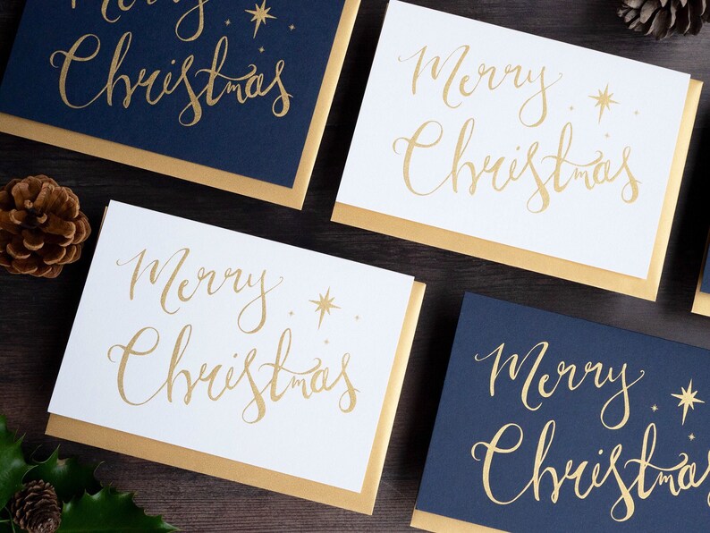 10 Luxury Christmas Cards With Gold Envelopes royal Navy & - Etsy UK