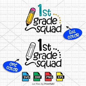 First Grade Squad Svg, 1st Grade Svg, Back to School, Kids Svg, Teacher ...