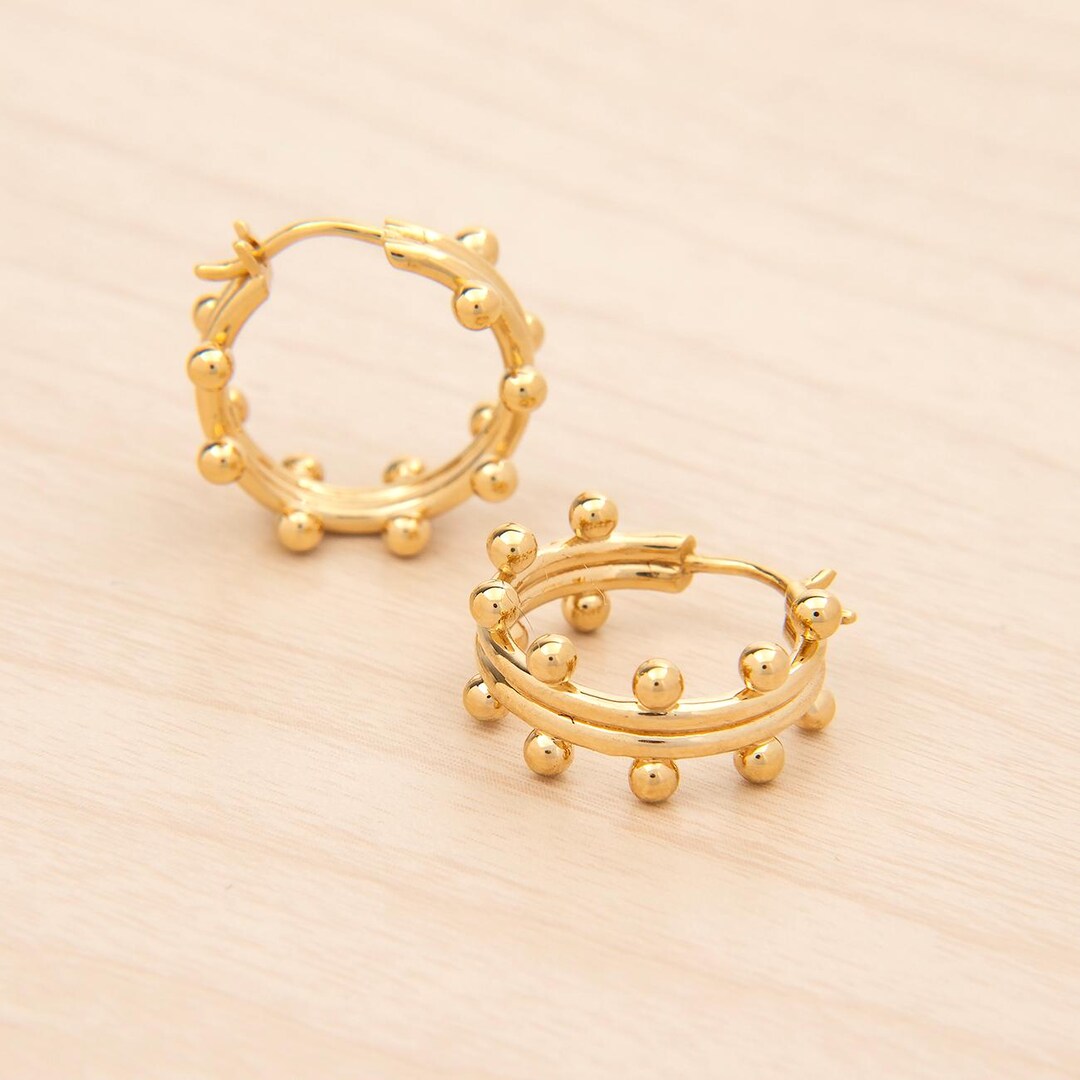 Bead Textured Gold Vermeil Over Sterling Silver Hoops - Etsy