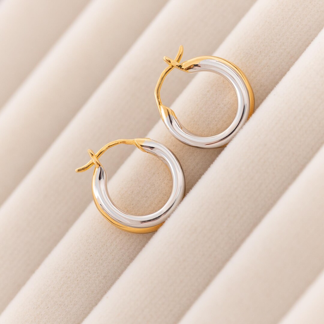 Two Tone Huggie Hoops – 18k Gold Vermeil & Sterling Silver Earrings ...
