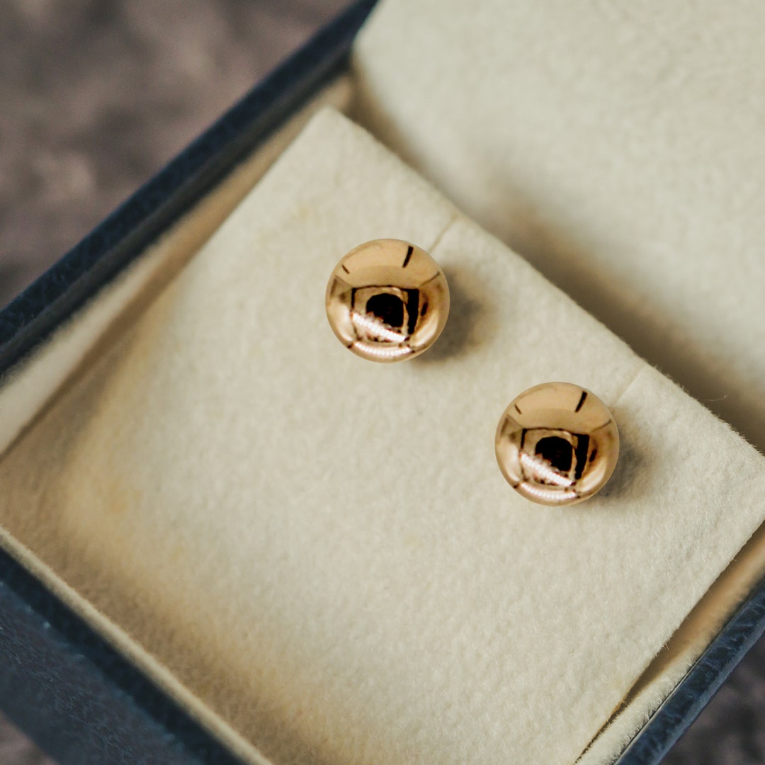 14K Yellow Gold Button Ball Studs - Etsy