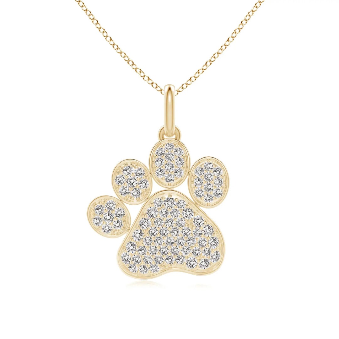 Dog Paw Chain Pendant | Dog Paw Print Style Real Diamond Necklace in ...