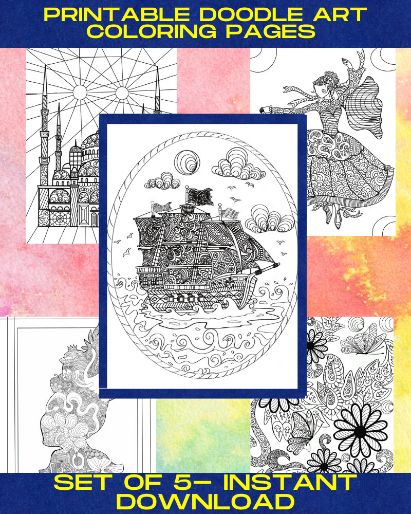 Printable Doodle Art Coloring Sheets Digital Art Download - Etsy Australia