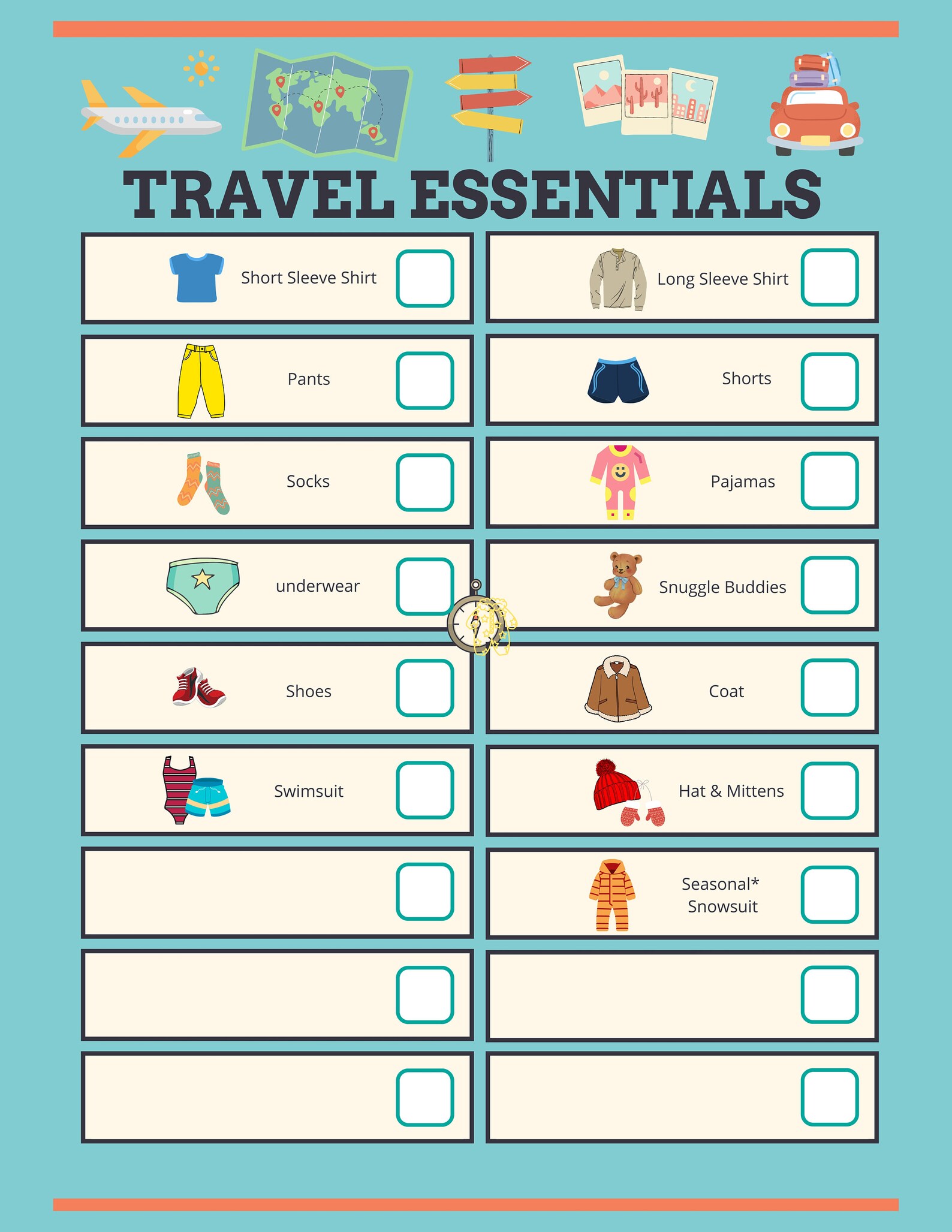 Travel Essentials Clothes Packing Checklist for Kids *DIGITAL DOWNLOAD ...