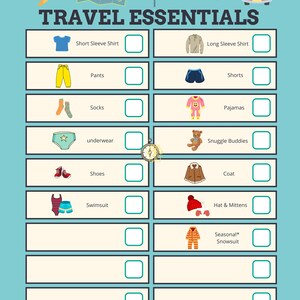 Travel Essentials Clothes Packing Checklist for Kids *DIGITAL DOWNLOAD ...