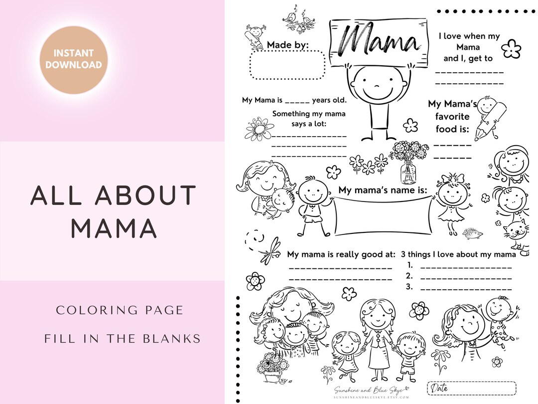 All About Mama Printable Poster - Mother's Day Colorable Gift Card You Can Fill Out the Blanks ...
