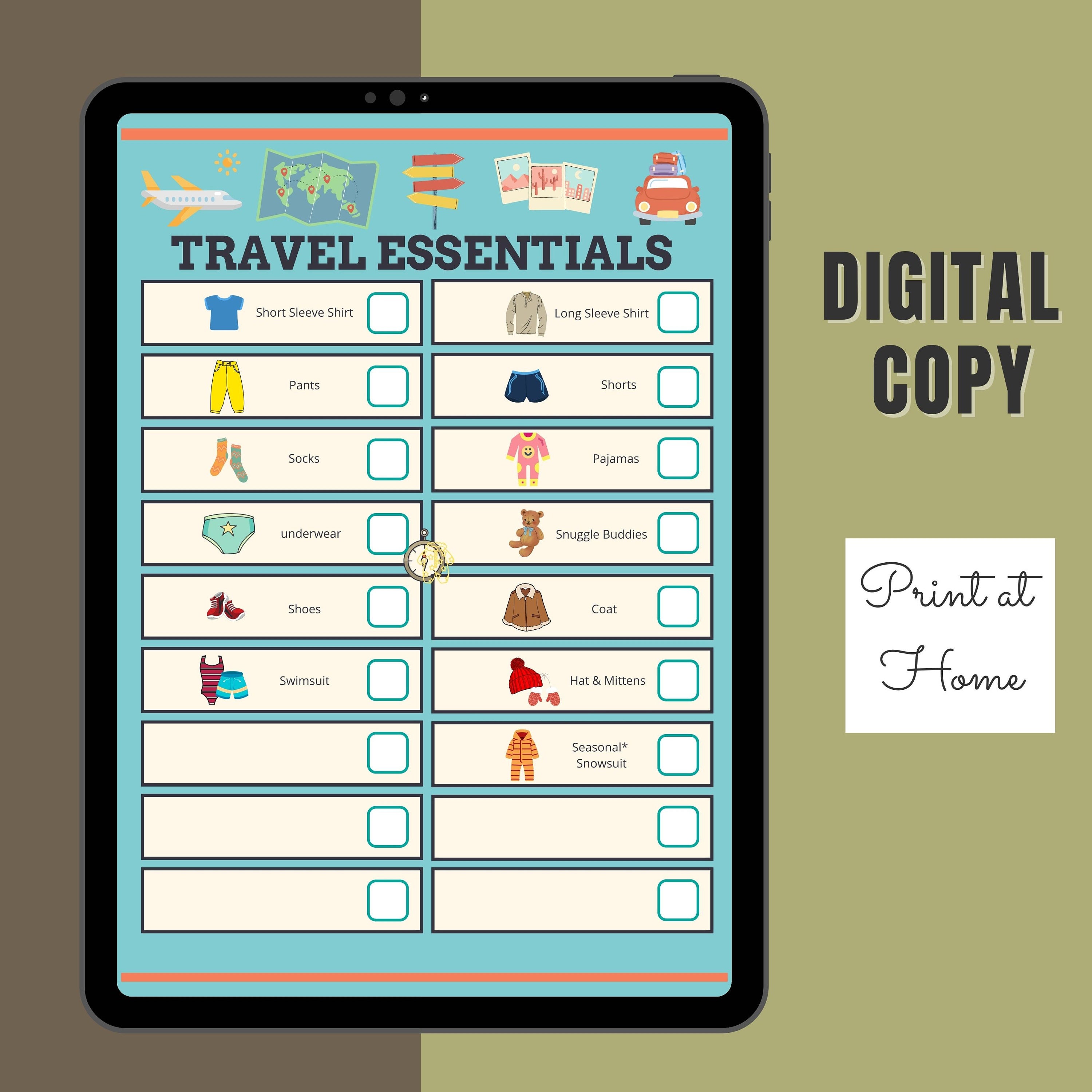 Travel Essentials Clothes Packing Checklist for Kids *DIGITAL DOWNLOAD ...