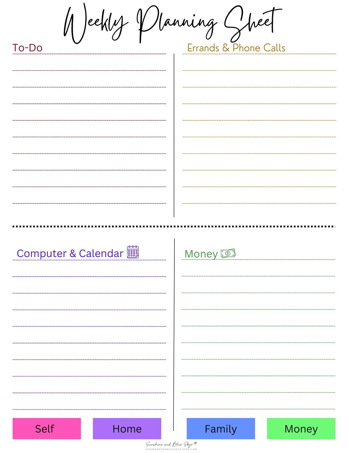 Weekly Planning Sheet Digital Download Tool for Intentional Living 8.5 ...