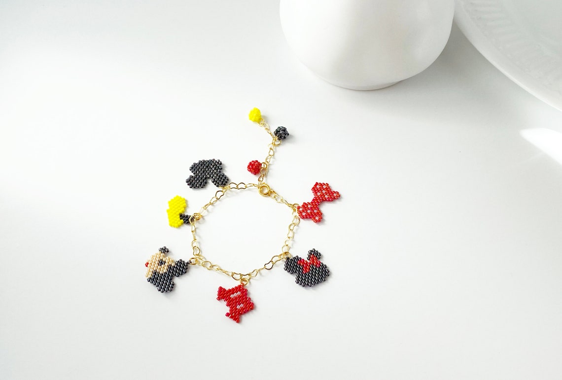 Handmade Beaded Mickey & Minnie Mouse Bracelet | Disney Cute Chain ...