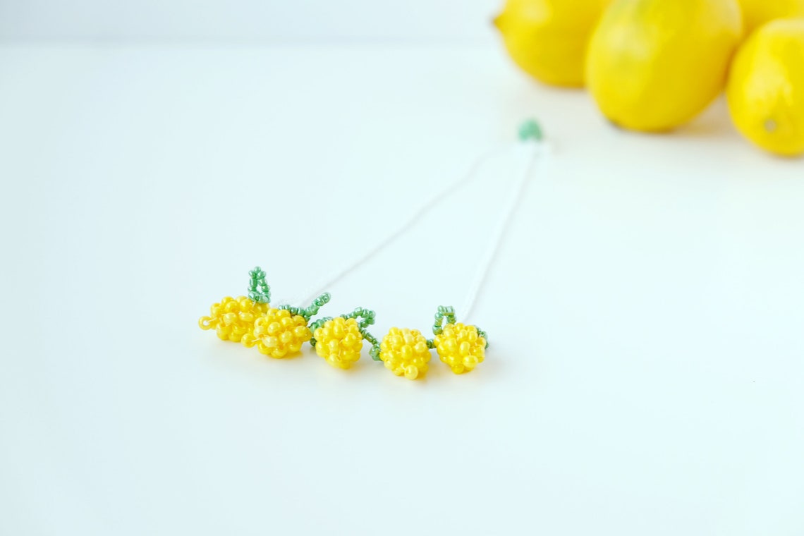 Yellow Long Beaded Lemon Necklace | Handmade Beaded Fruit | Beaded ...