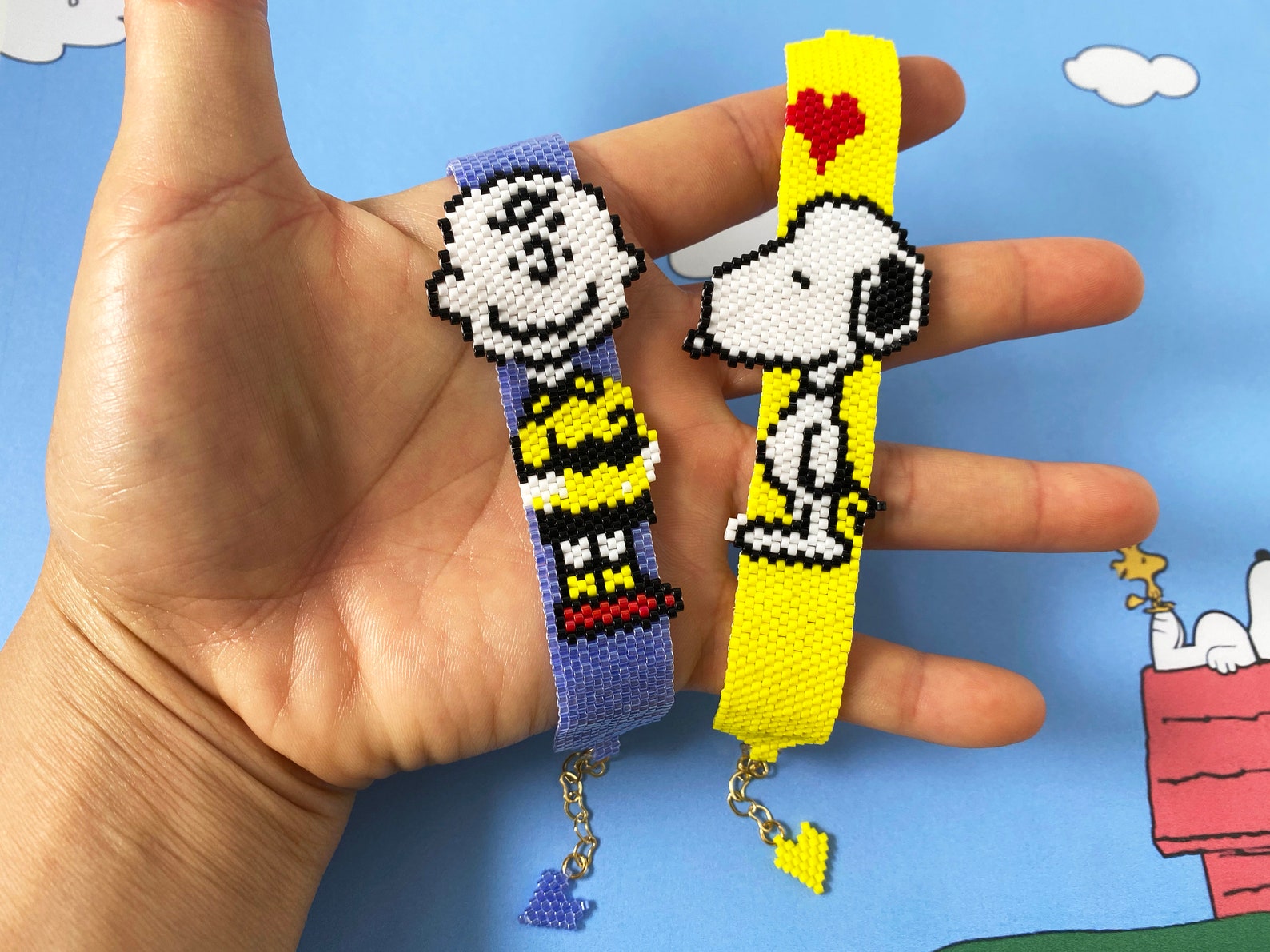 Handmade Beaded Snoopy and Charlie Brown Bracelets | Beaded Cartoon ...