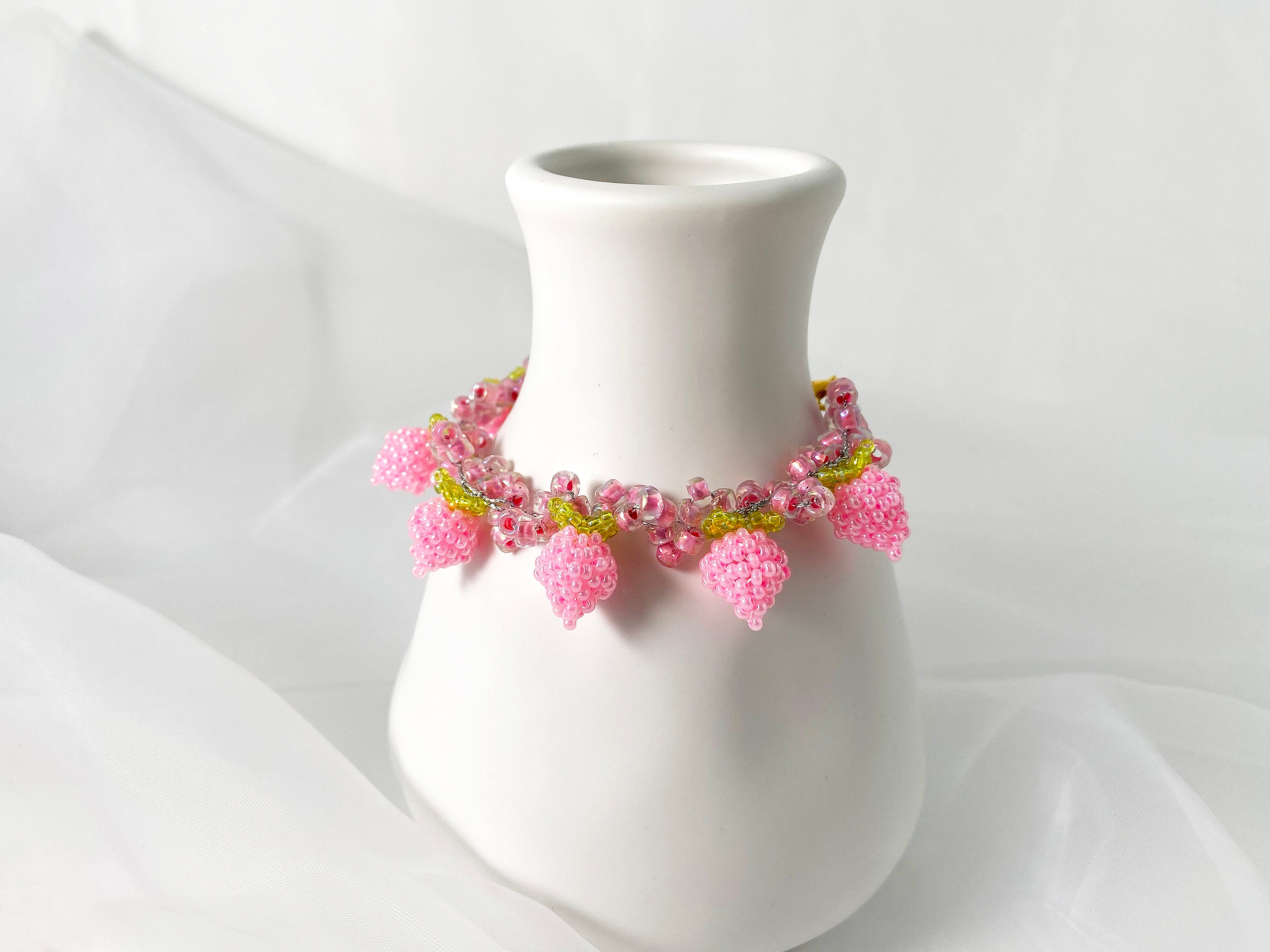 Handmade Beaded Pink Berry Bracelet & Necklace | Beaded Berry Jewelry ...