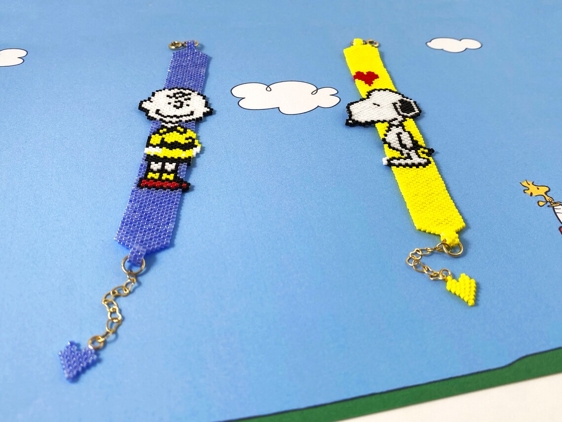 Handmade Beaded Snoopy and Charlie Brown Bracelets | Beaded Cartoon ...