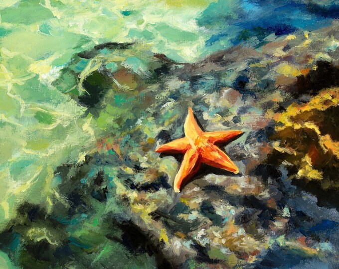 ORIGINAL Starfish Painting, Seashore Oil Painting Framed, Sunny Ocean ...