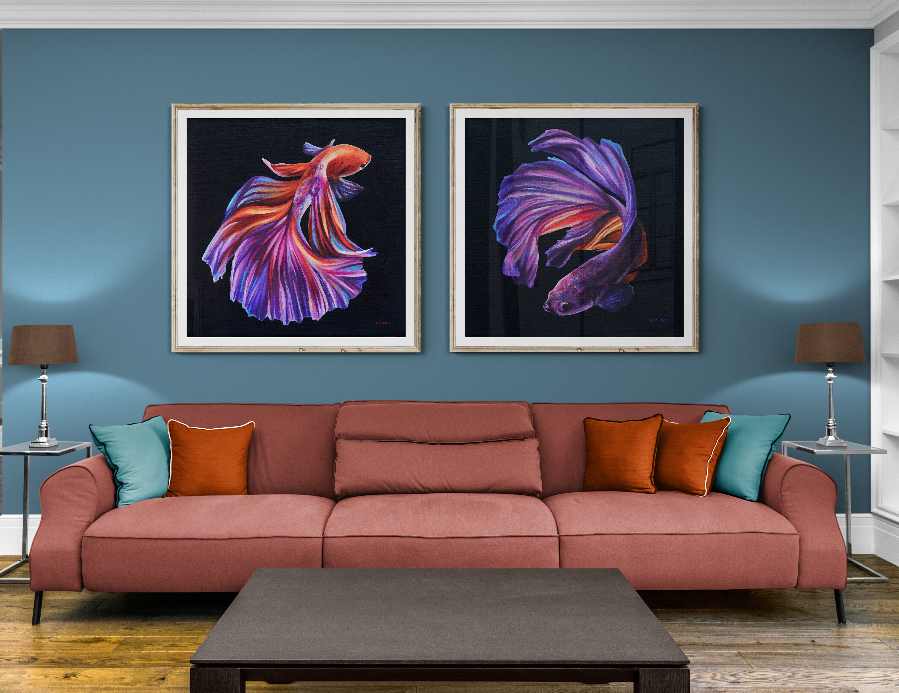 Set of 2 Fish Prints Betta Fish Wall Art Colorful Fish - Etsy