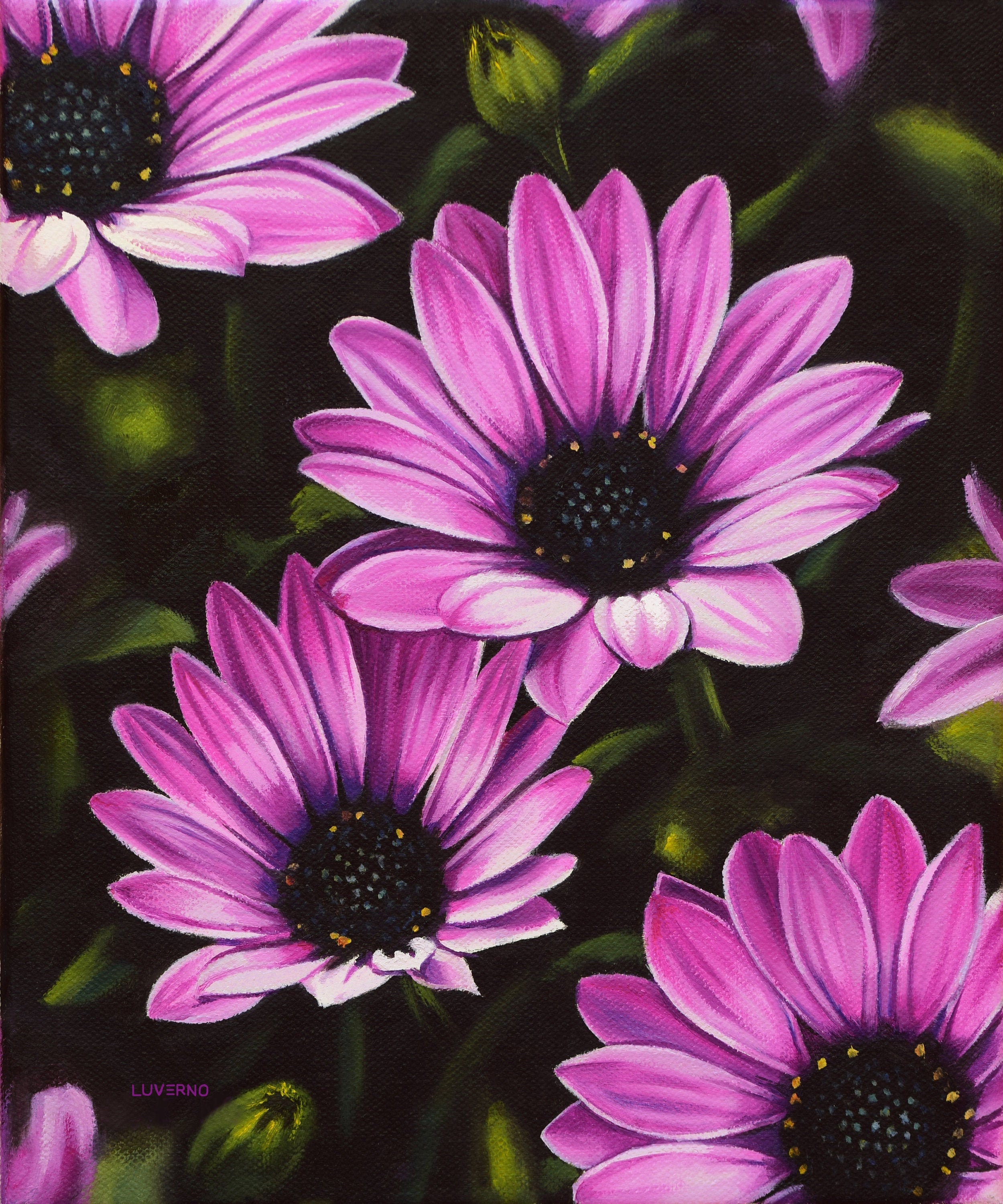 Daisy Painting, Purple Flowers Print for Tropical Decor, Daisy Wall ...