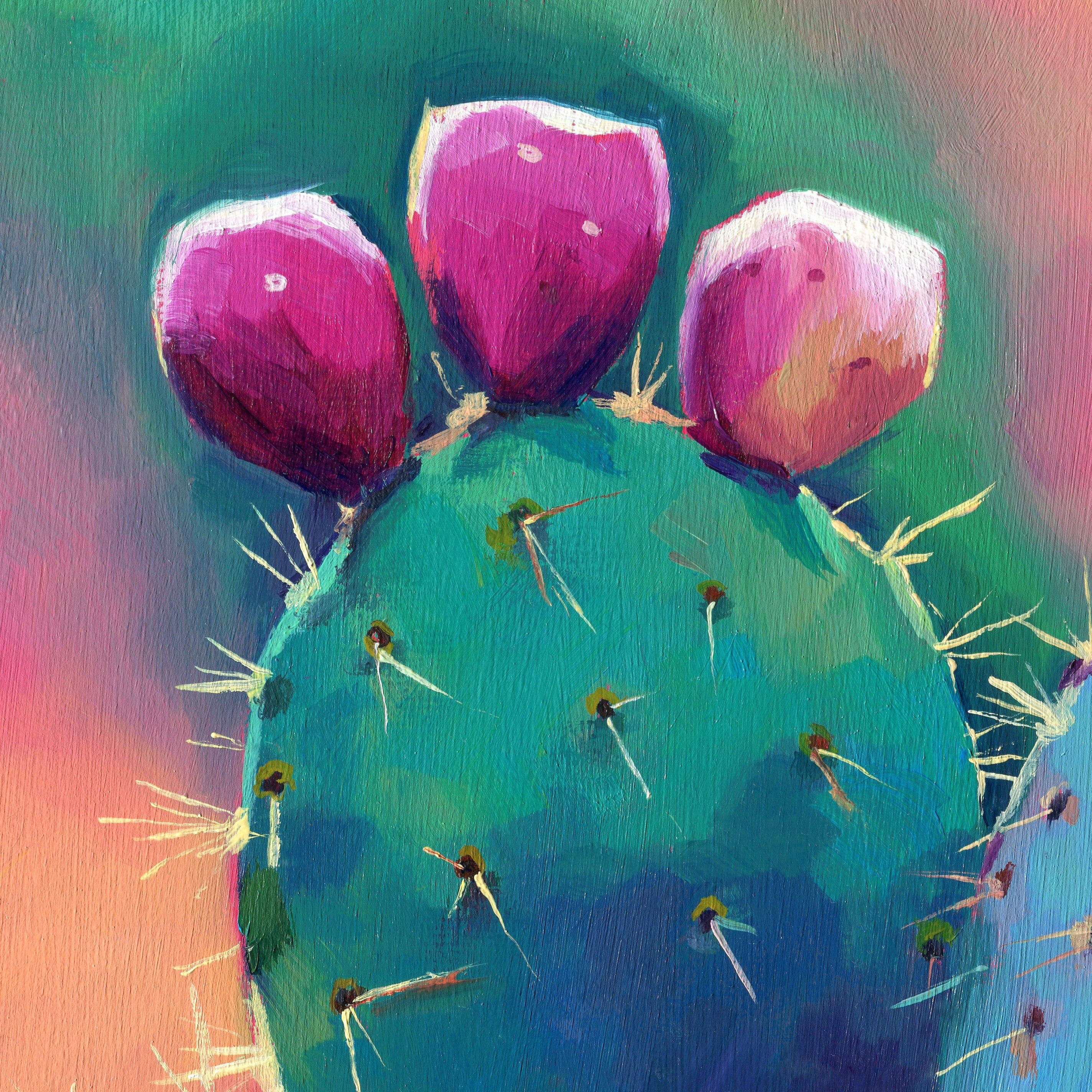 Prickly Pear Cactus Art PRINT, Abstract Desert Plant Art Boho, Colorful ...
