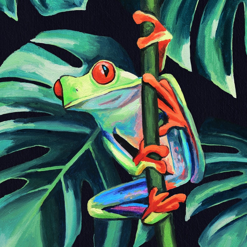 Red Eyed Tree Frog Painting, Original Frog Artwork, Rainforest Colorful ...
