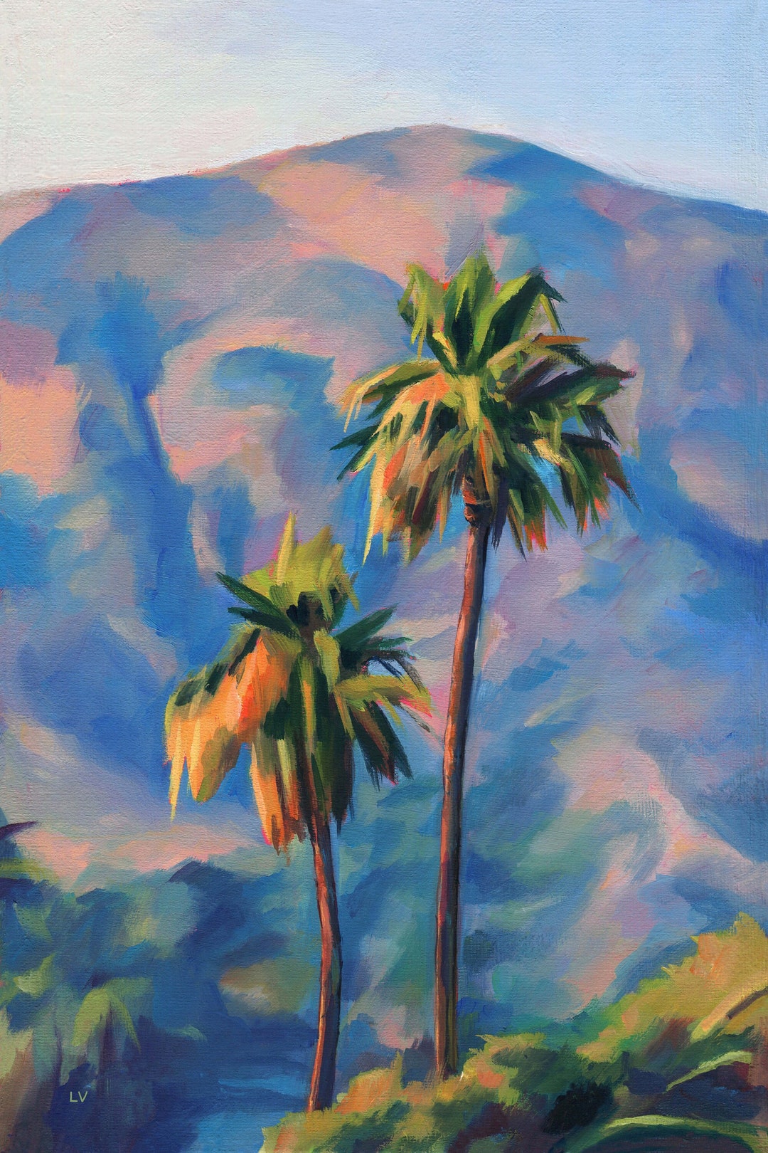 Large Palm Trees ORIGINAL Painting, Impressionist California Oil ...