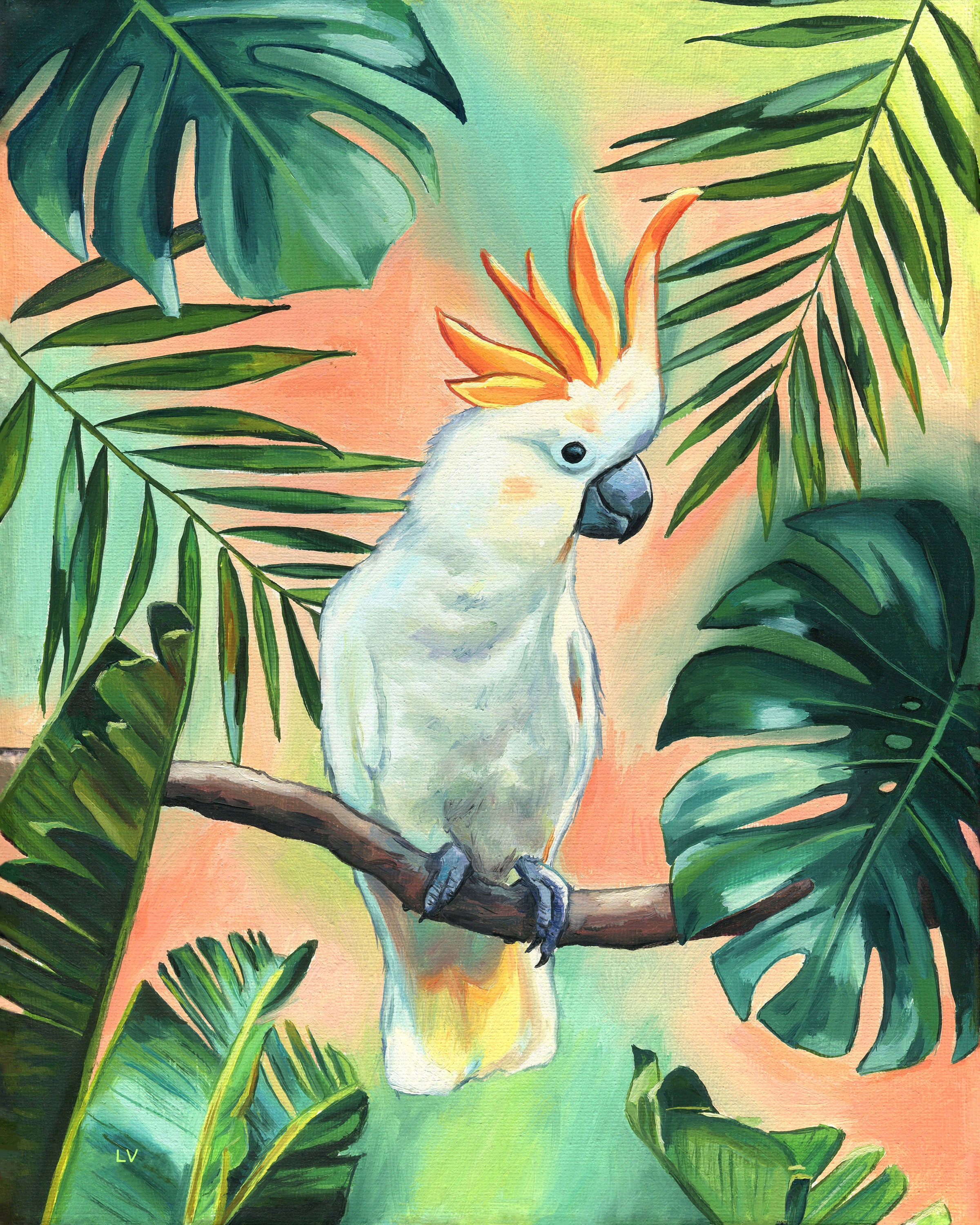 White Cockatoo Art PRINT, Tropical Bathroom Wall Decor, Australian Bird ...