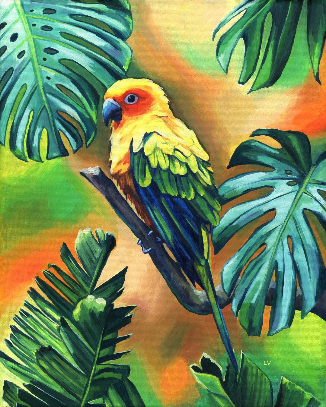 ORIGINAL Conure Bird Painting, Tropical Boho Artwork, Colorful Animal ...