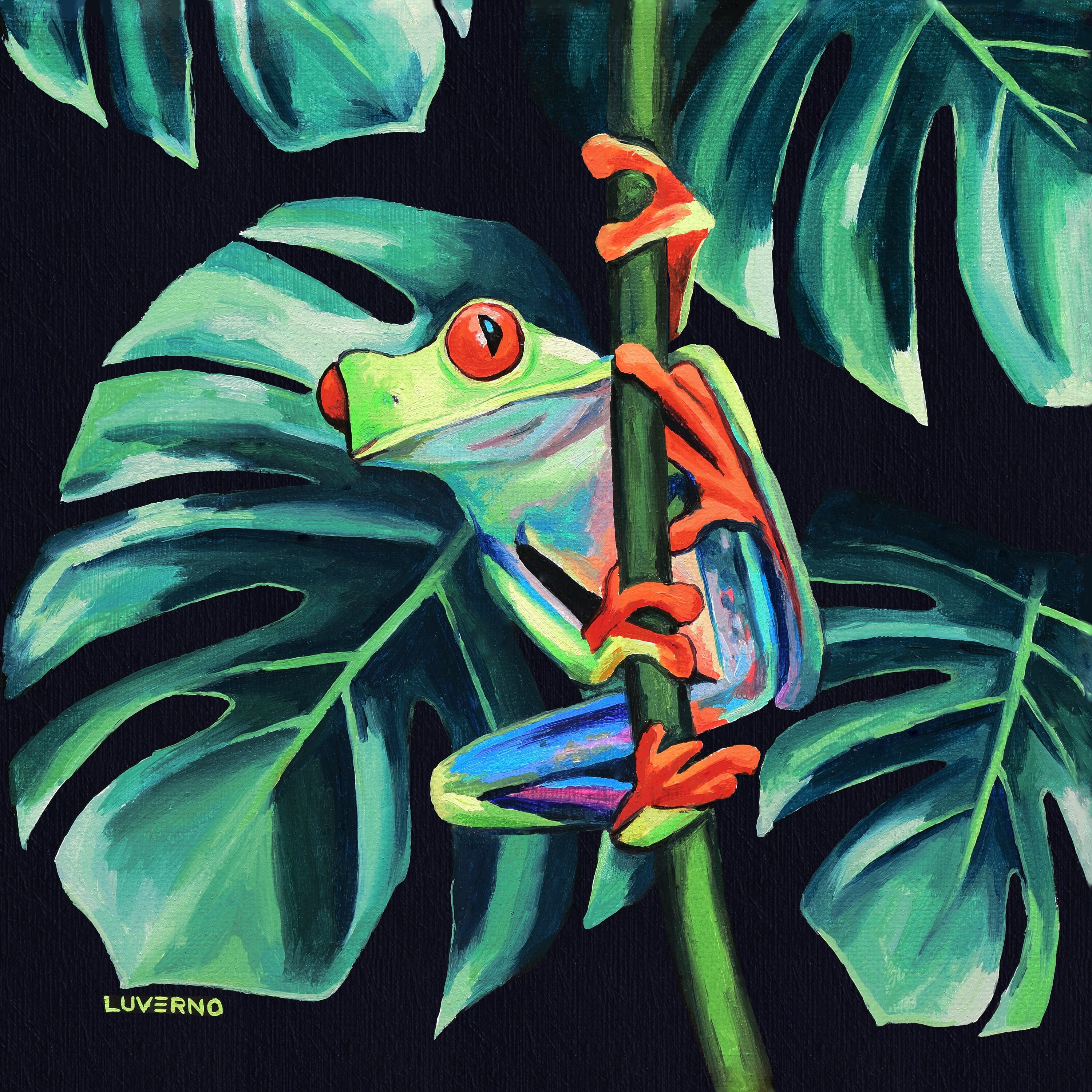 Red Eyed Tree Frog Painting, Original Frog Artwork, Rainforest Colorful ...