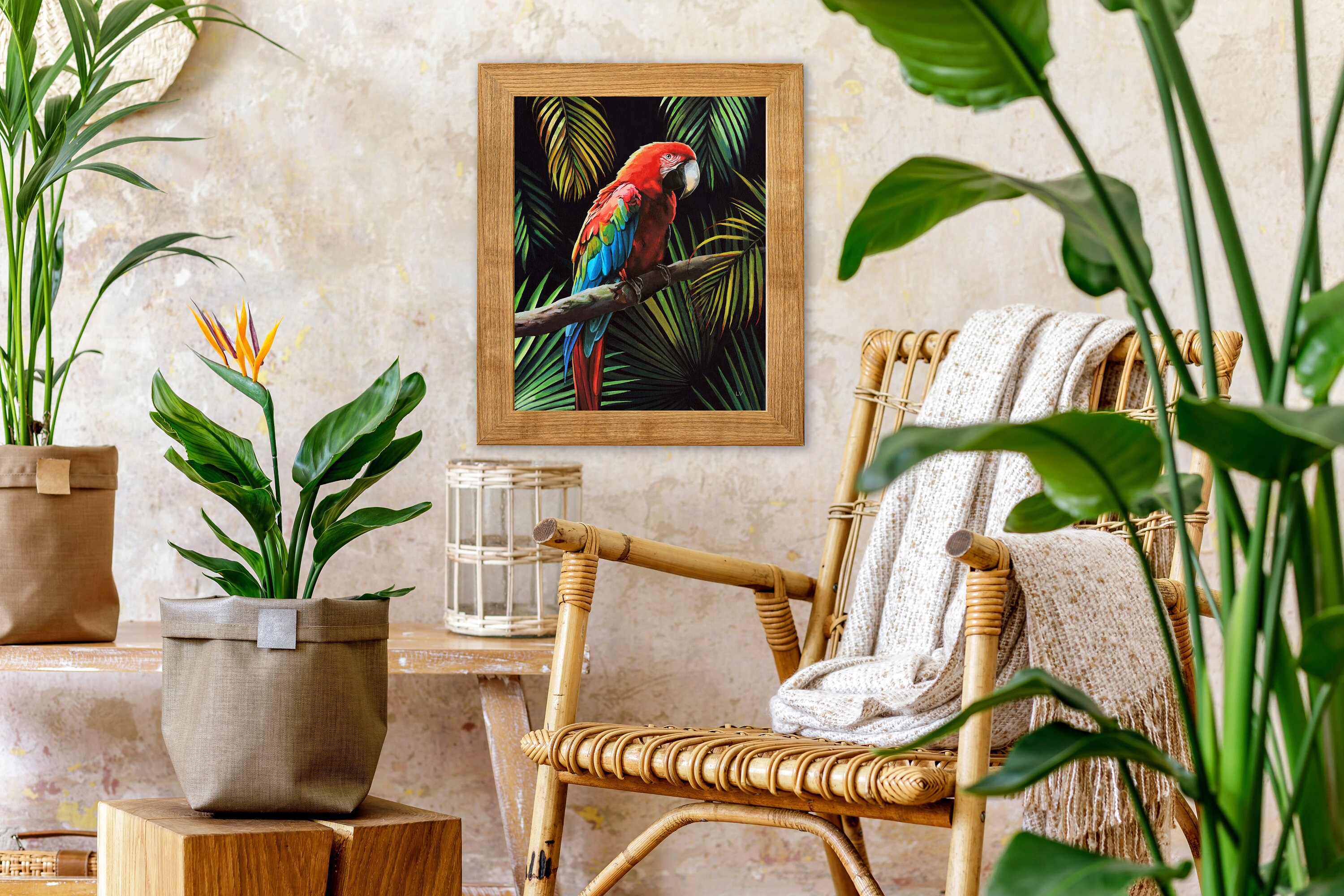 Red Macaw Painting, Scarlet Parrot Artwork ORIGINAL, Jungle Animal Wall ...
