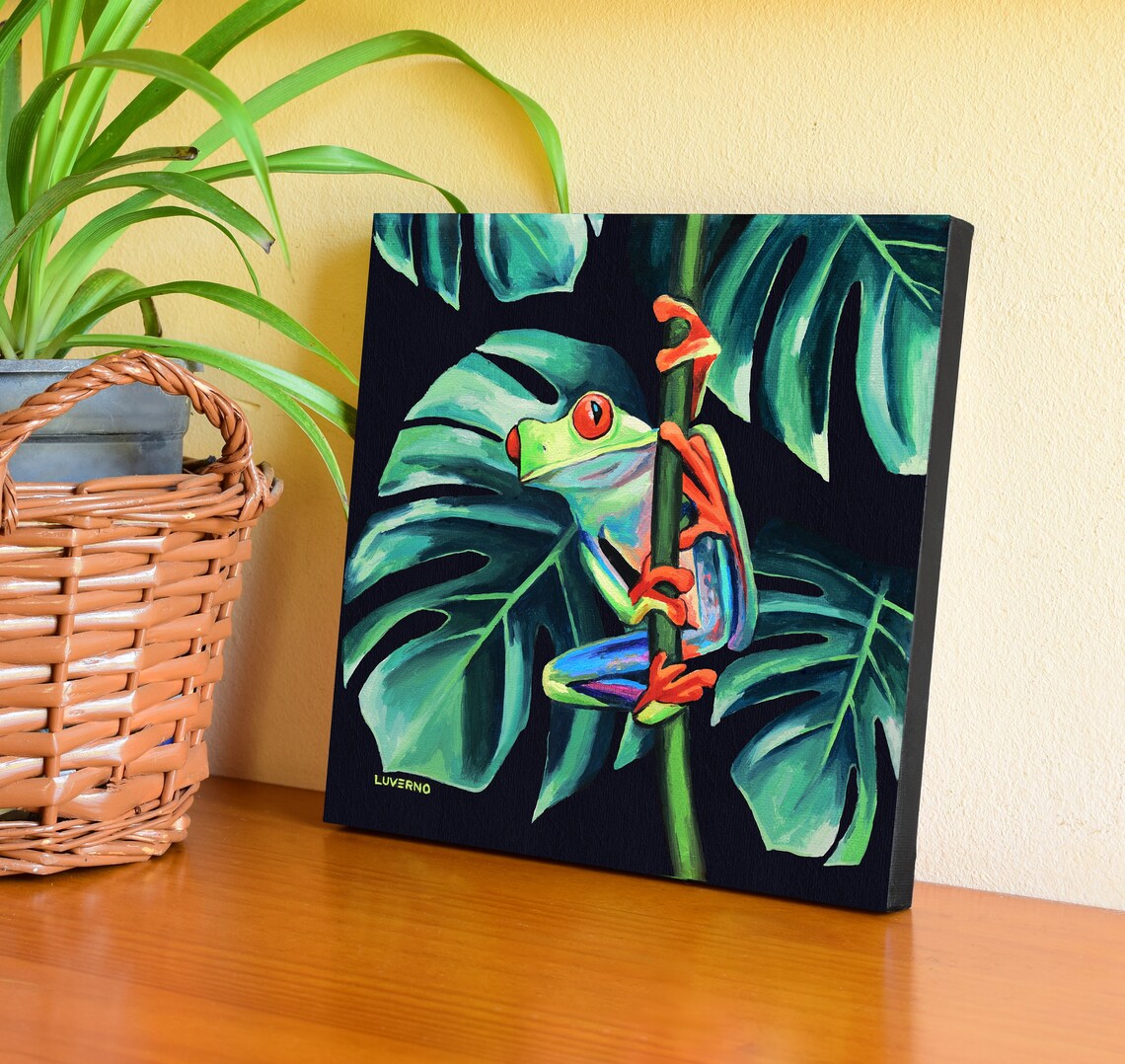 Red Eyed Tree Frog Painting, Original Frog Artwork, Rainforest Colorful ...