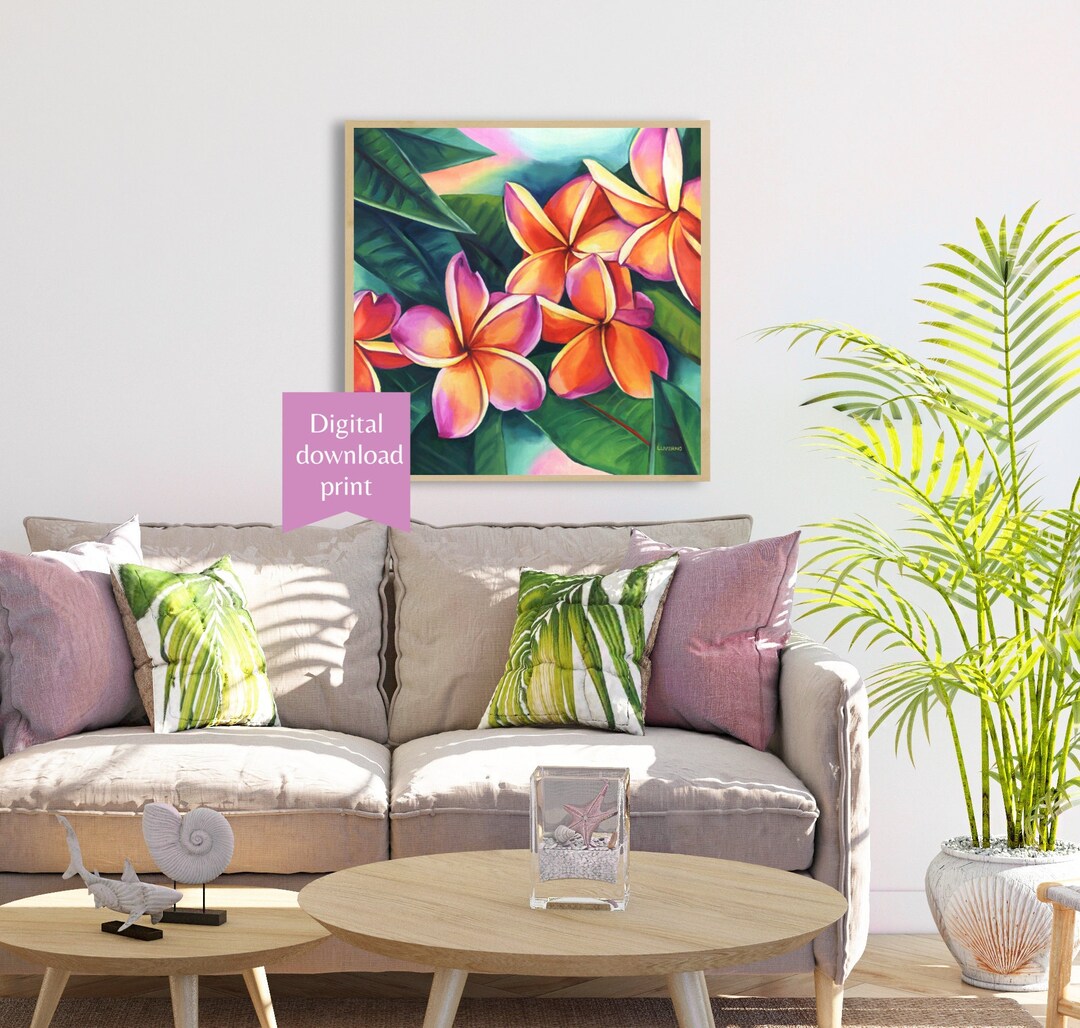 Hawaiian Flowers PRINT DIGITAL, Floral Downloadable Art Print, Plumeria ...