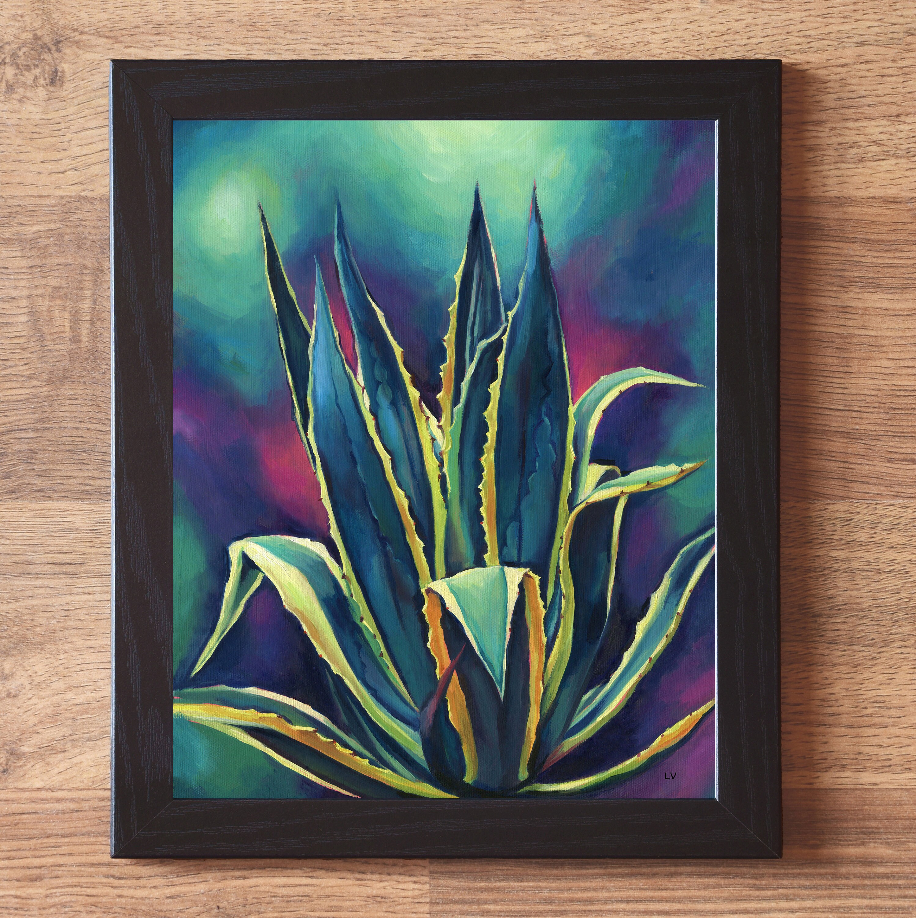 Variegated Agave Painting, ORIGINAL Cactus Wall Art, Framed Tropical ...