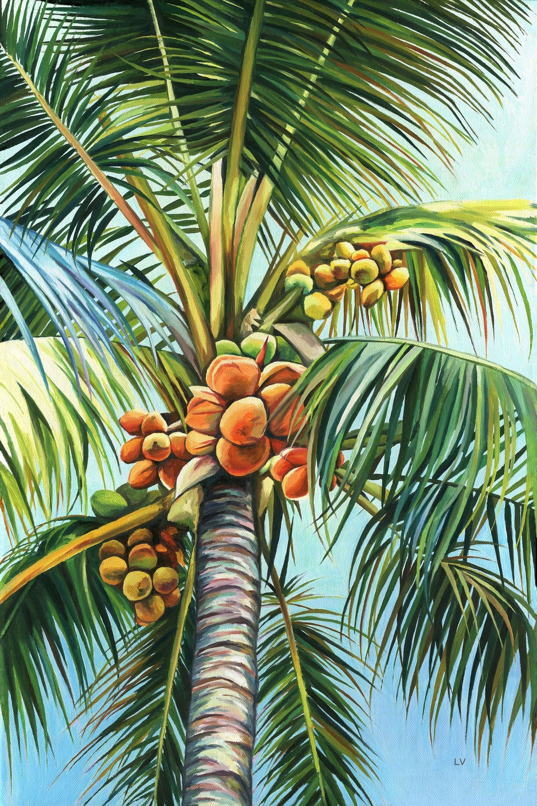 Tropical Palm Tree Painting ORIGINAL Framed, Bright Colored Wall Art ...