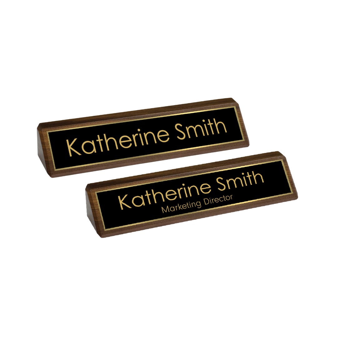 Desk Name Plate - Modern Engraved Name Sign - Personalized Wood Desk ...