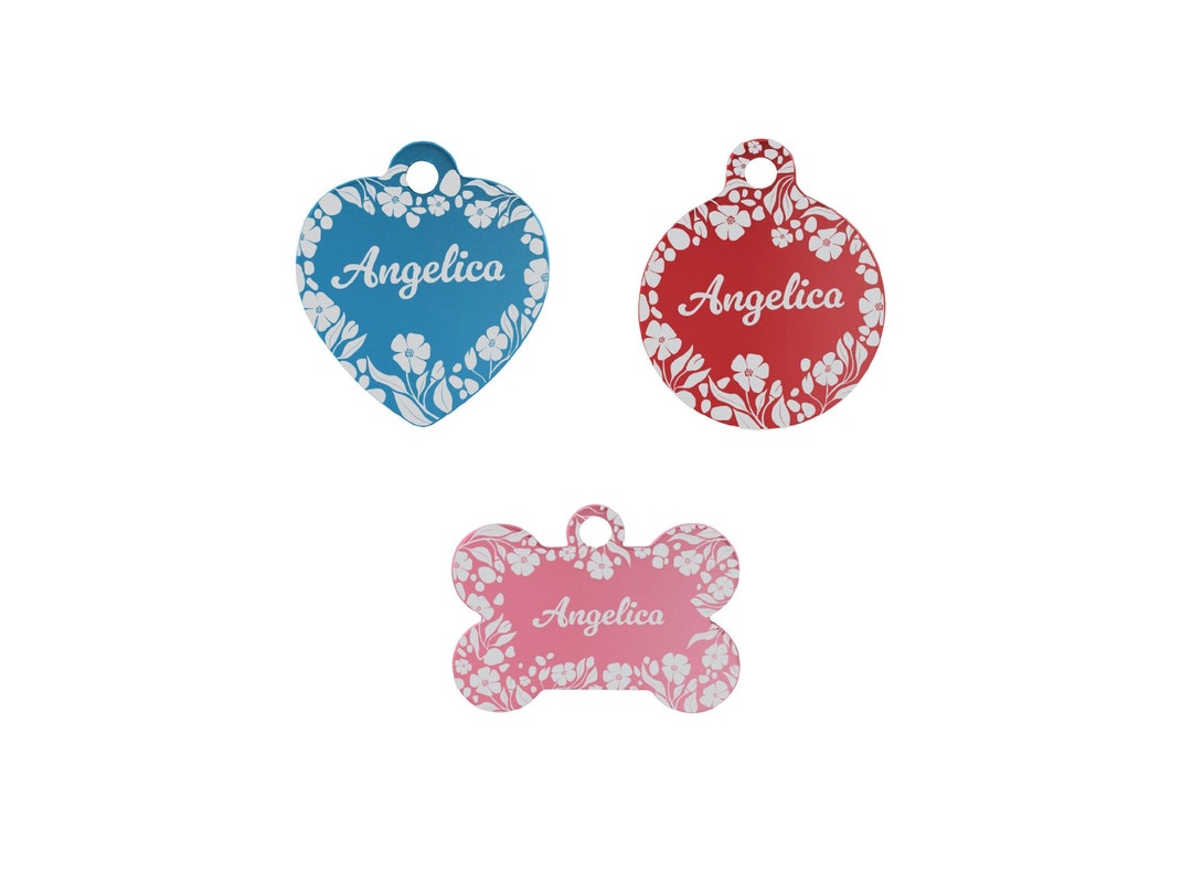 Engraved Floral Pet Tag - Pink Floral Dog Tag - Pink Dog Tag Engraved ...