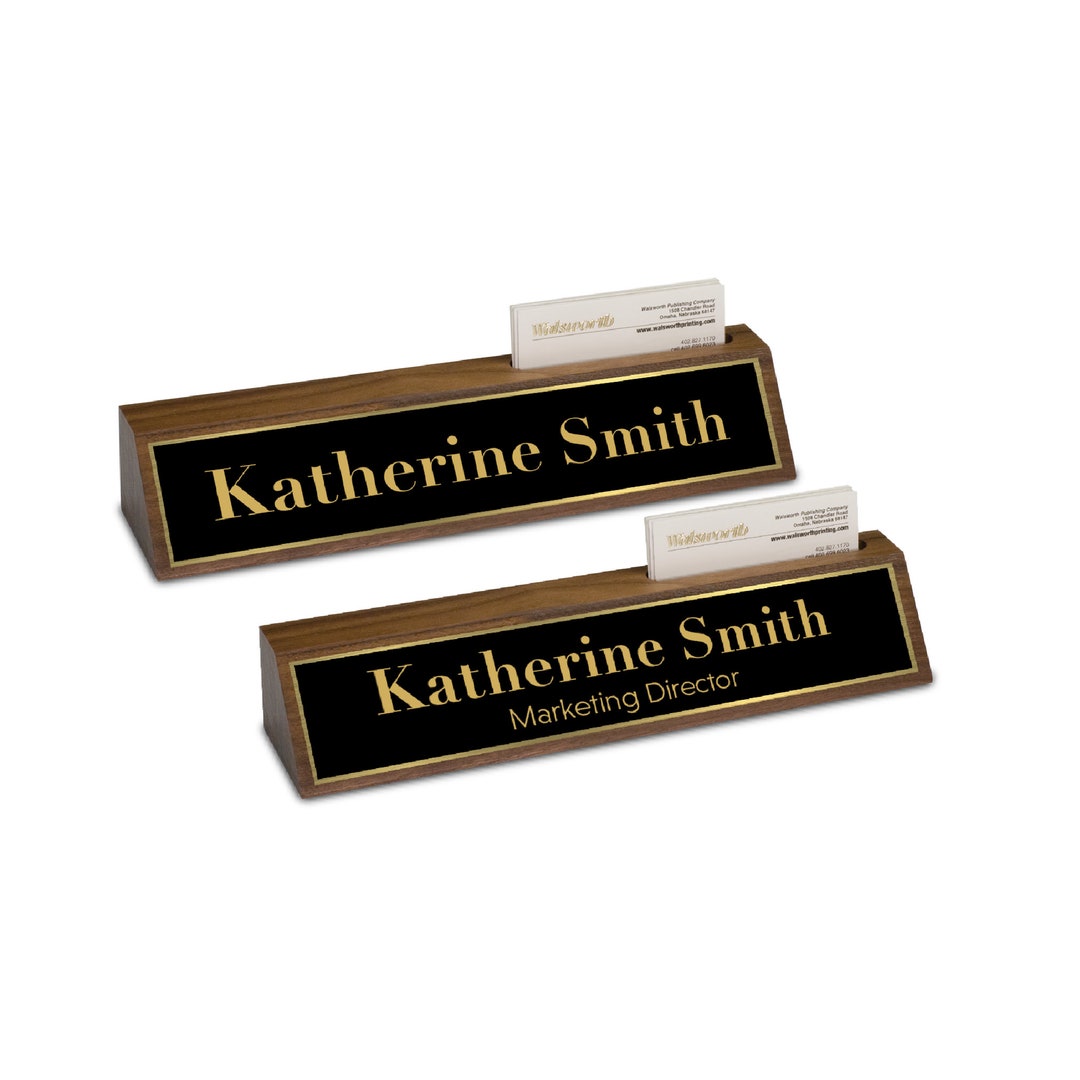 Custom Desk Name Plate With Card Holder - Wooden Desk Sign With ...