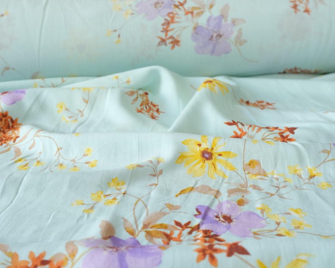 Mint Garden Floral Rayon Challis Deadstock Fabric by the Yard - Etsy