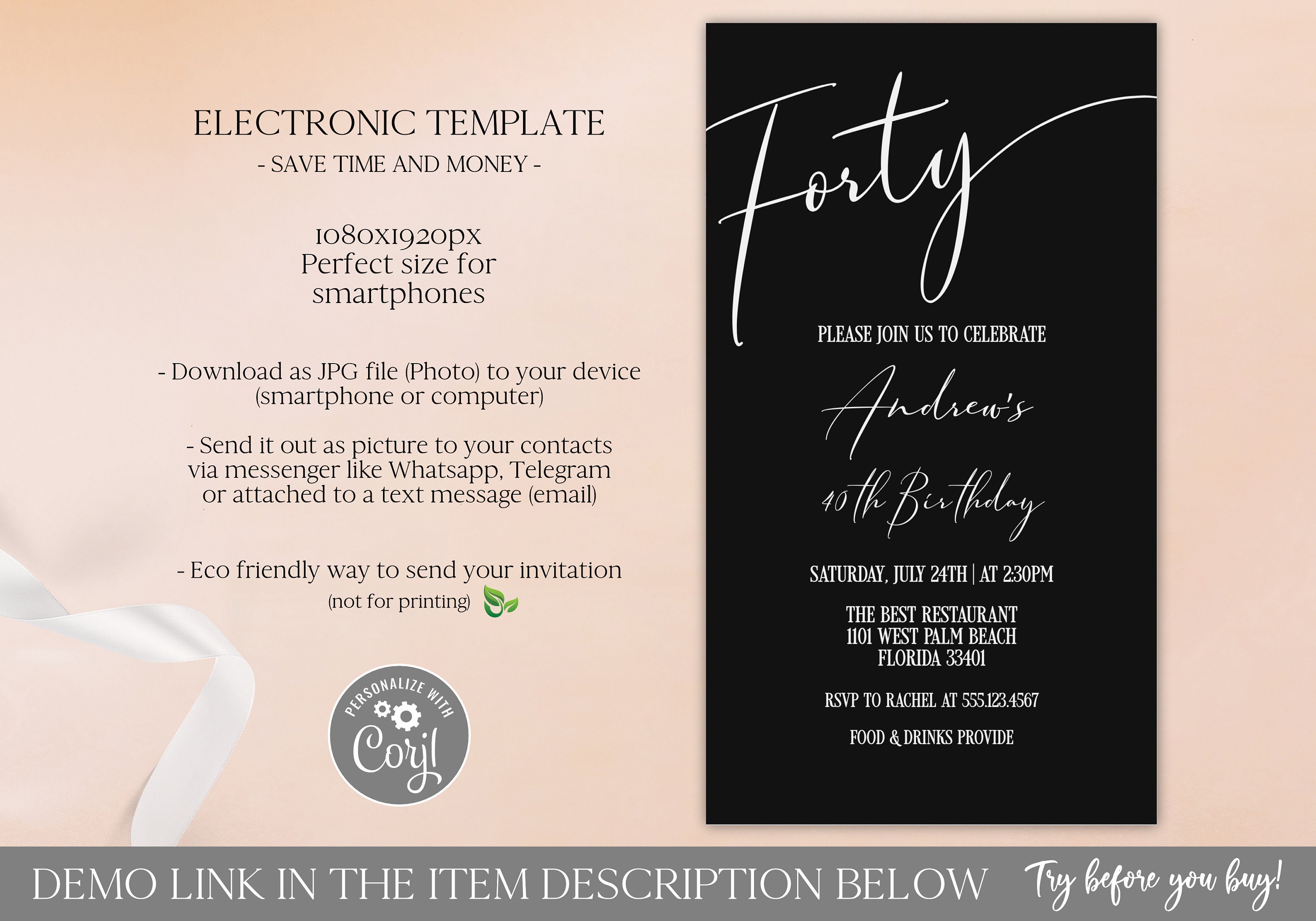 Electronic Birthday Party Invitation Template Editable Digital | Etsy