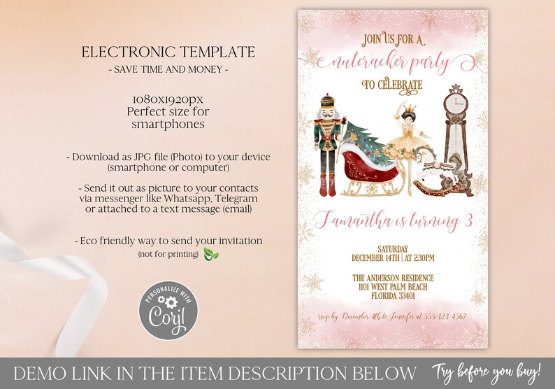 Nutcracker Invitation by Text Ballet Christmas Party Evite - Etsy