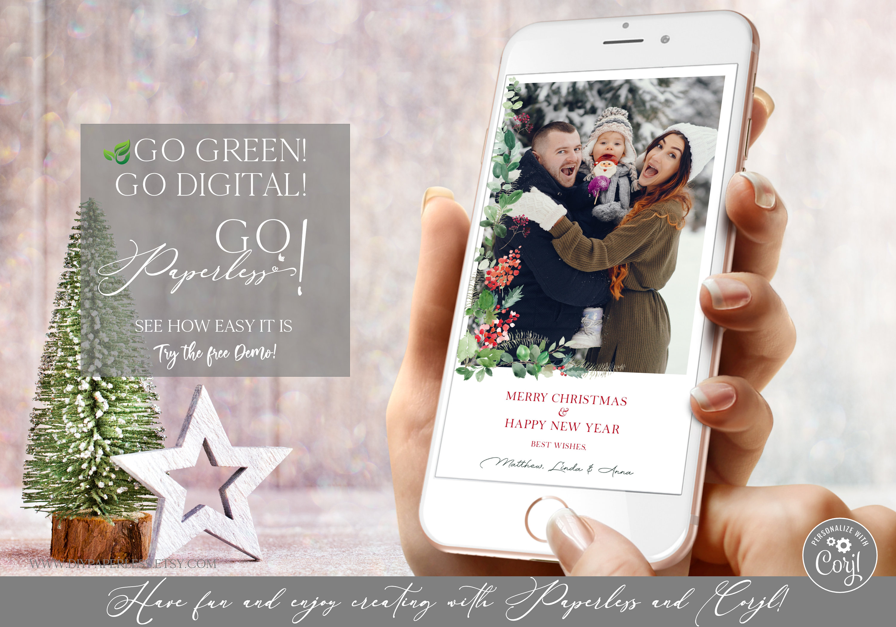 Electronic Christmas Card Photo Template Editable Digital | Etsy