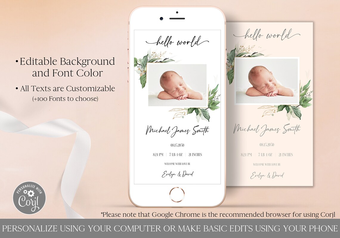 Electronic Birth Announcement Photo Card Template Editable - Etsy