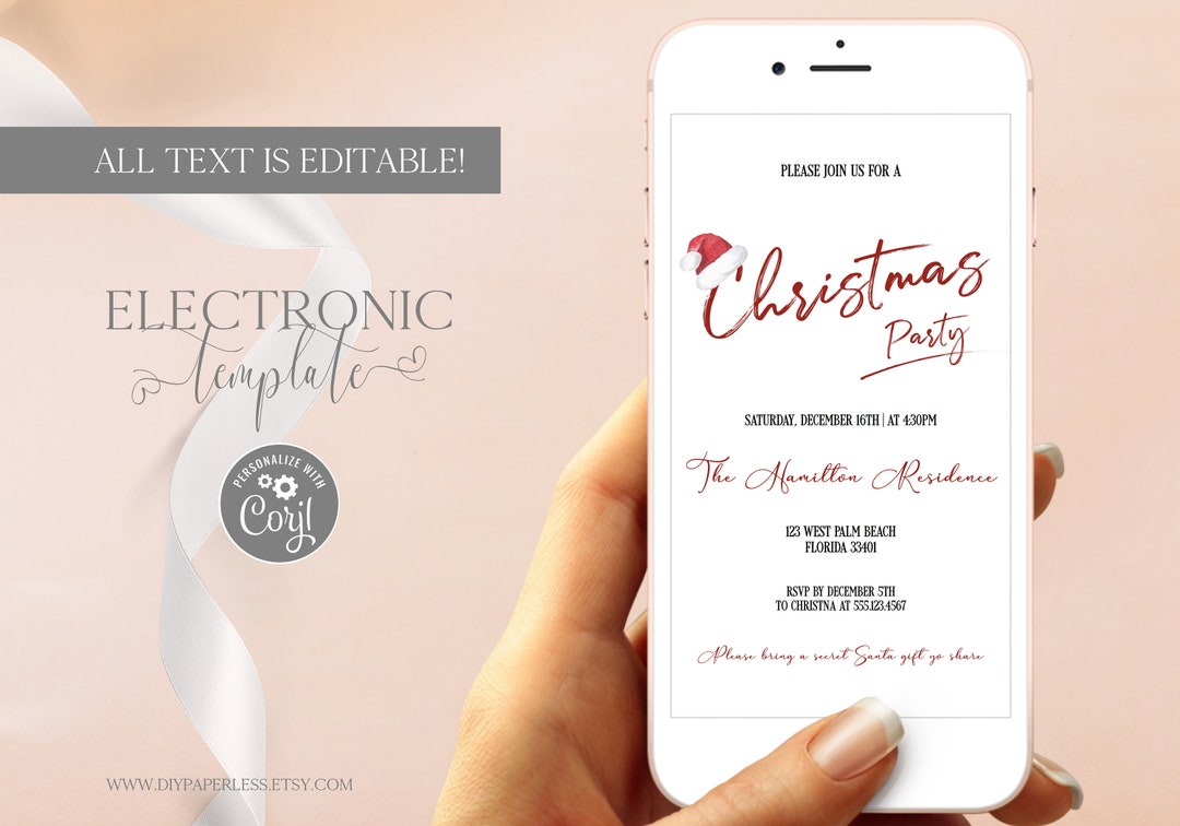 Christmas Party Invitation by Text, Holiday Evite, Electronic Christmas ...