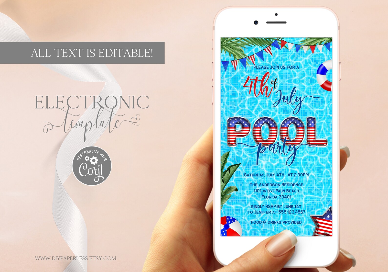 4th of July Pool Party Invitation by Text Fourth of July Pool - Etsy