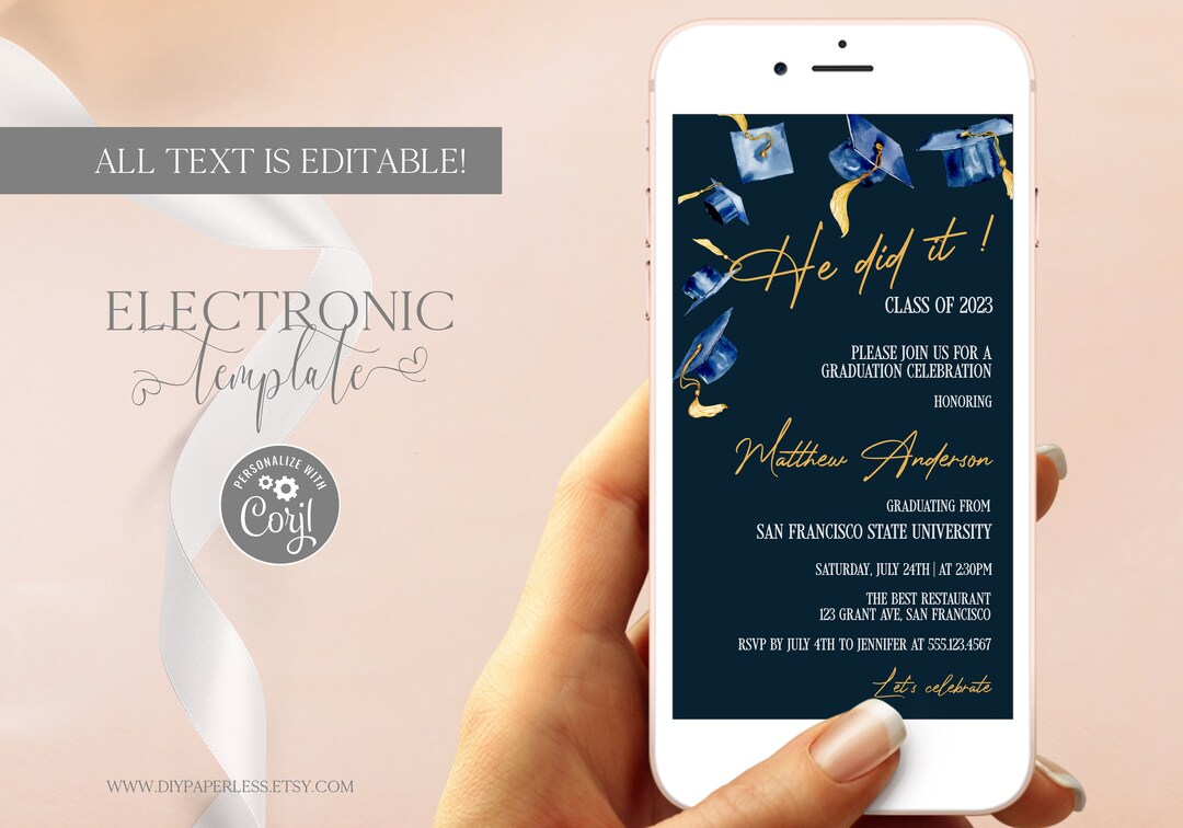 Graduation Evite for Boy, Electronic Graduation Invitation, 2023 Grad ...