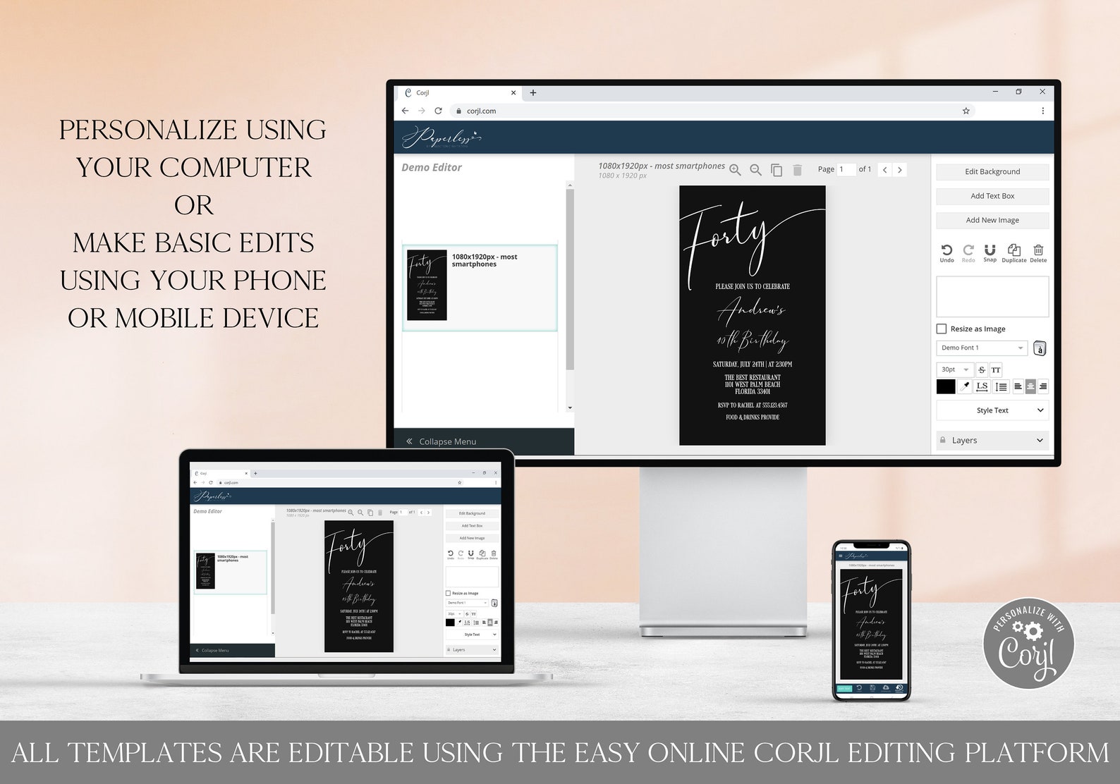 Electronic Birthday Party Invitation Template Editable Digital | Etsy