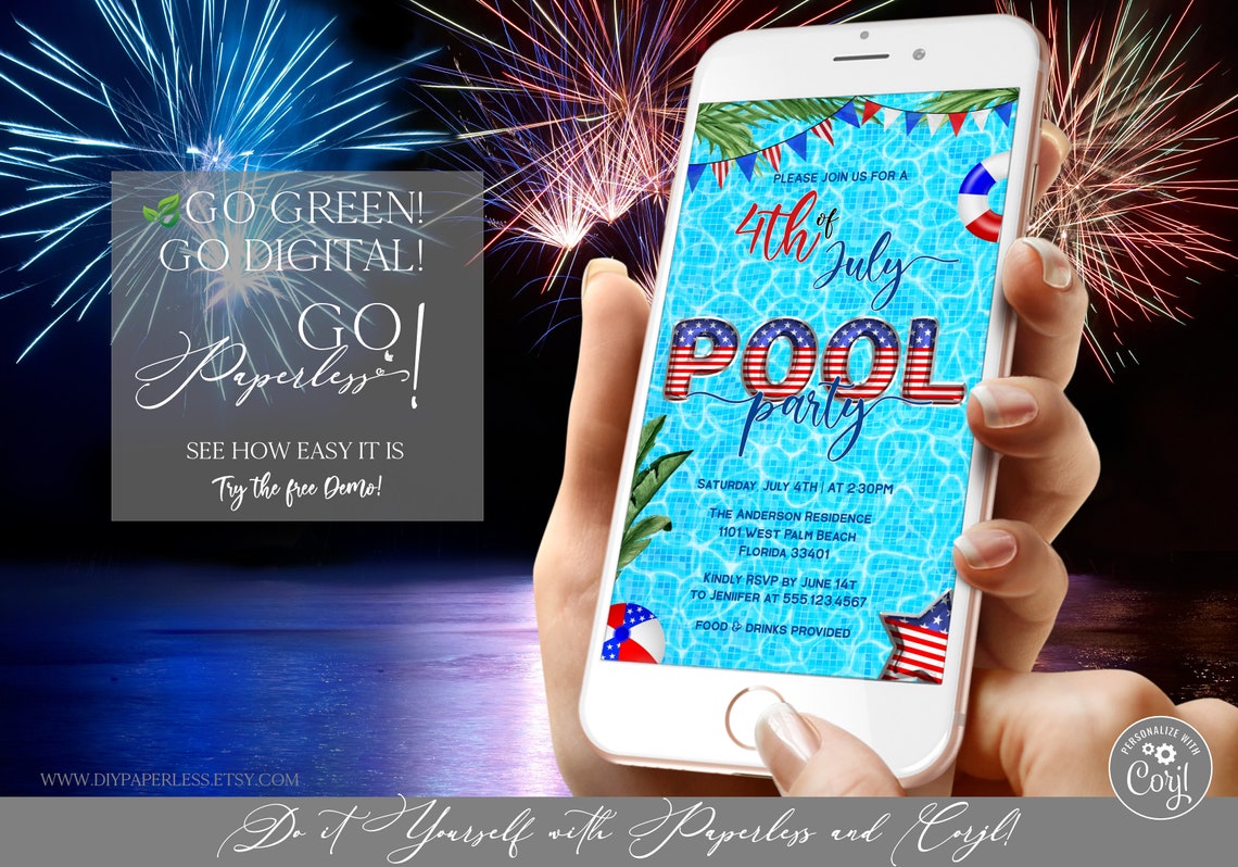 4th of July Pool Party Invitation by Text Fourth of July Pool - Etsy