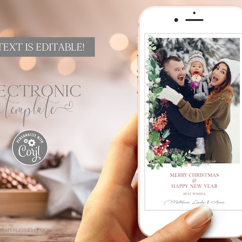 Electronic Merry Christmas Card Template Edit With Templett - Etsy