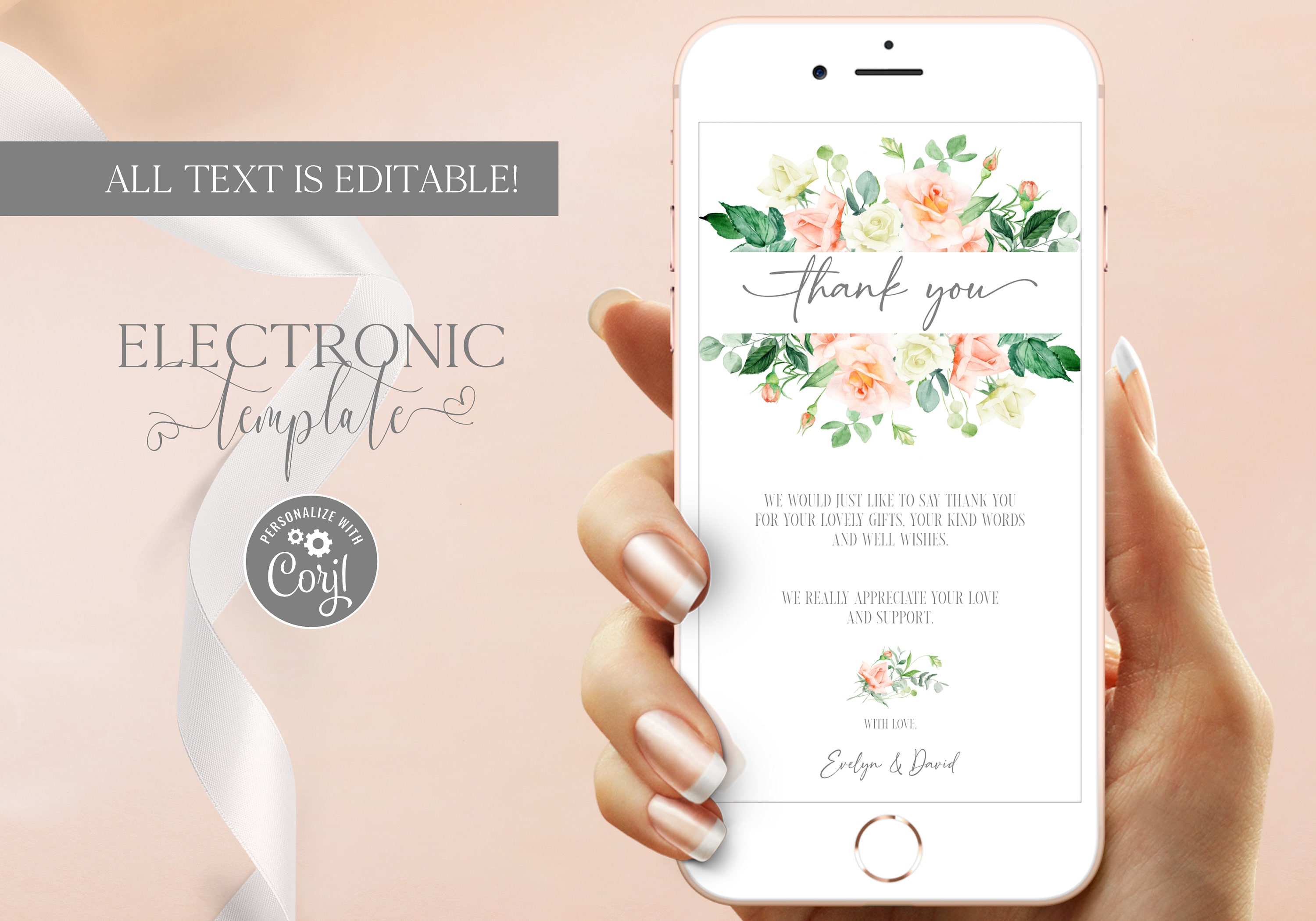 Electronic Thank You Card Pink Floral Thank You Note eCard | Etsy