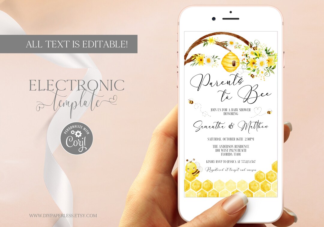 Parents to Bee Baby Shower Invitation Template Editable Digital ...