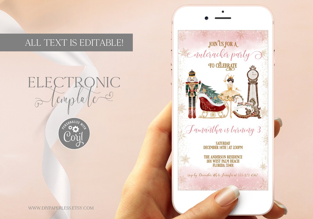 Nutcracker Invitation by Text, Ballet Christmas Party Evite, Sugar Plum ...