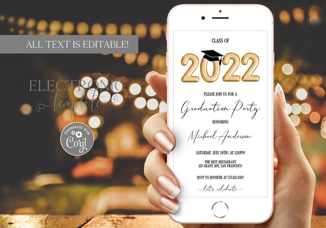 Graduation Party Electronic Invitation Gold Balloons 2022 - Etsy